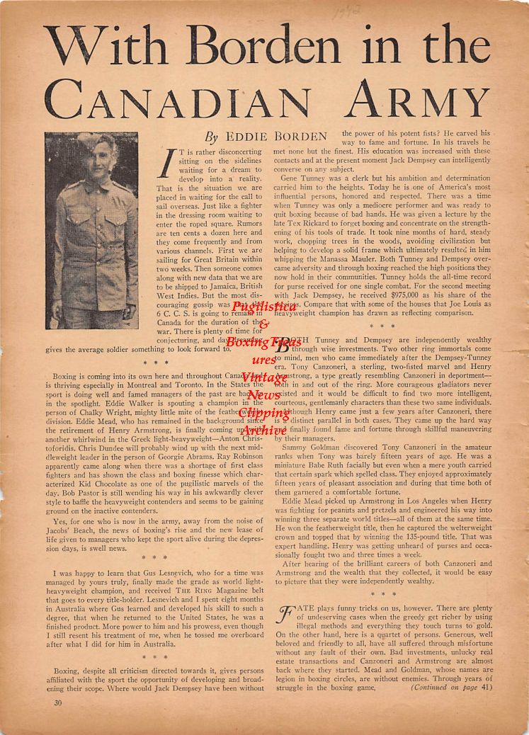 Boxing News Clipping #174 - Eddie Borden in the Canadian Army