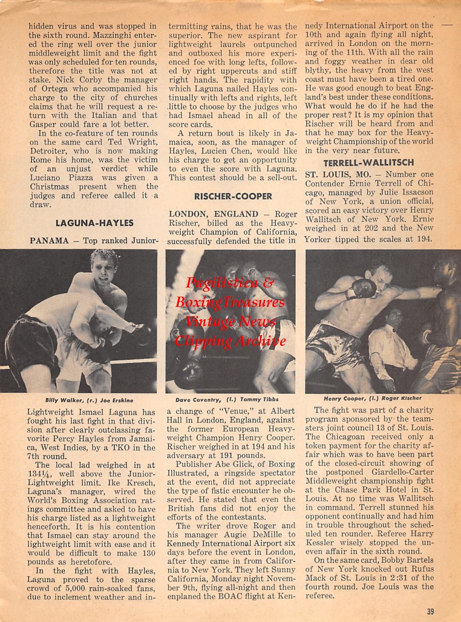 Boxing News Clipping #1833 - Joe Gans, Billy Walker vs. Joe Erskine, Dave Coventry vs. Tommy ...
