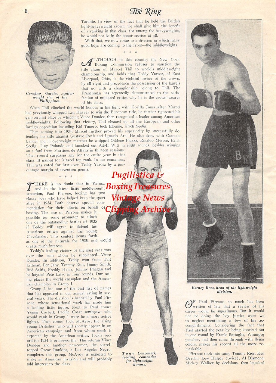 Boxing News Clipping #1889 - Ceferino Garcia, Tony Canzoneri, Barney ...