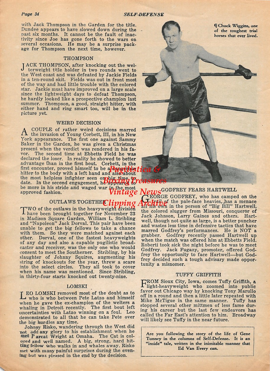 Boxing News Clipping #1957 - K.O. Phil Kaplan vs. Rene DeVos, Chuck Wiggins