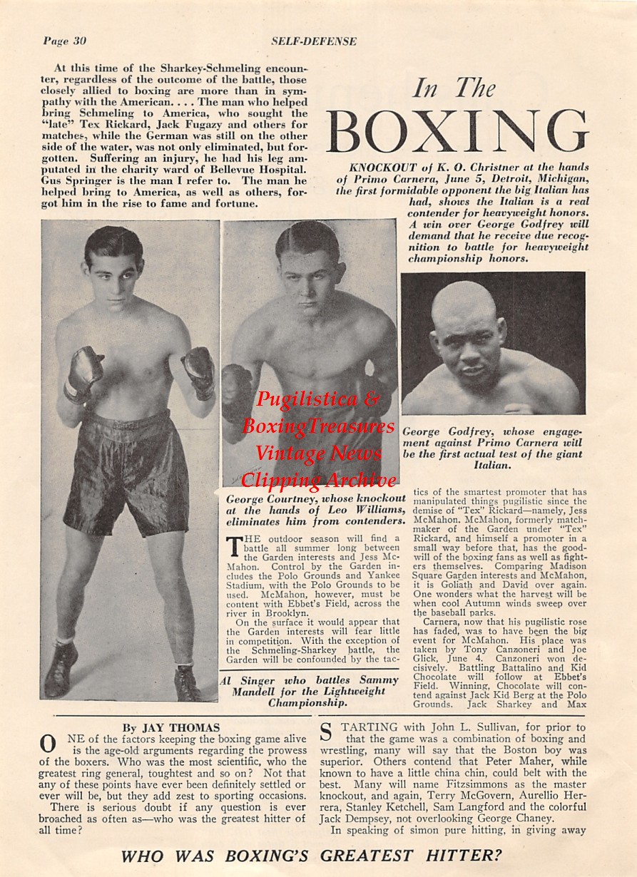 Boxing News Clipping #1994 - Al Singer, George Courtney, George Godfrey ...