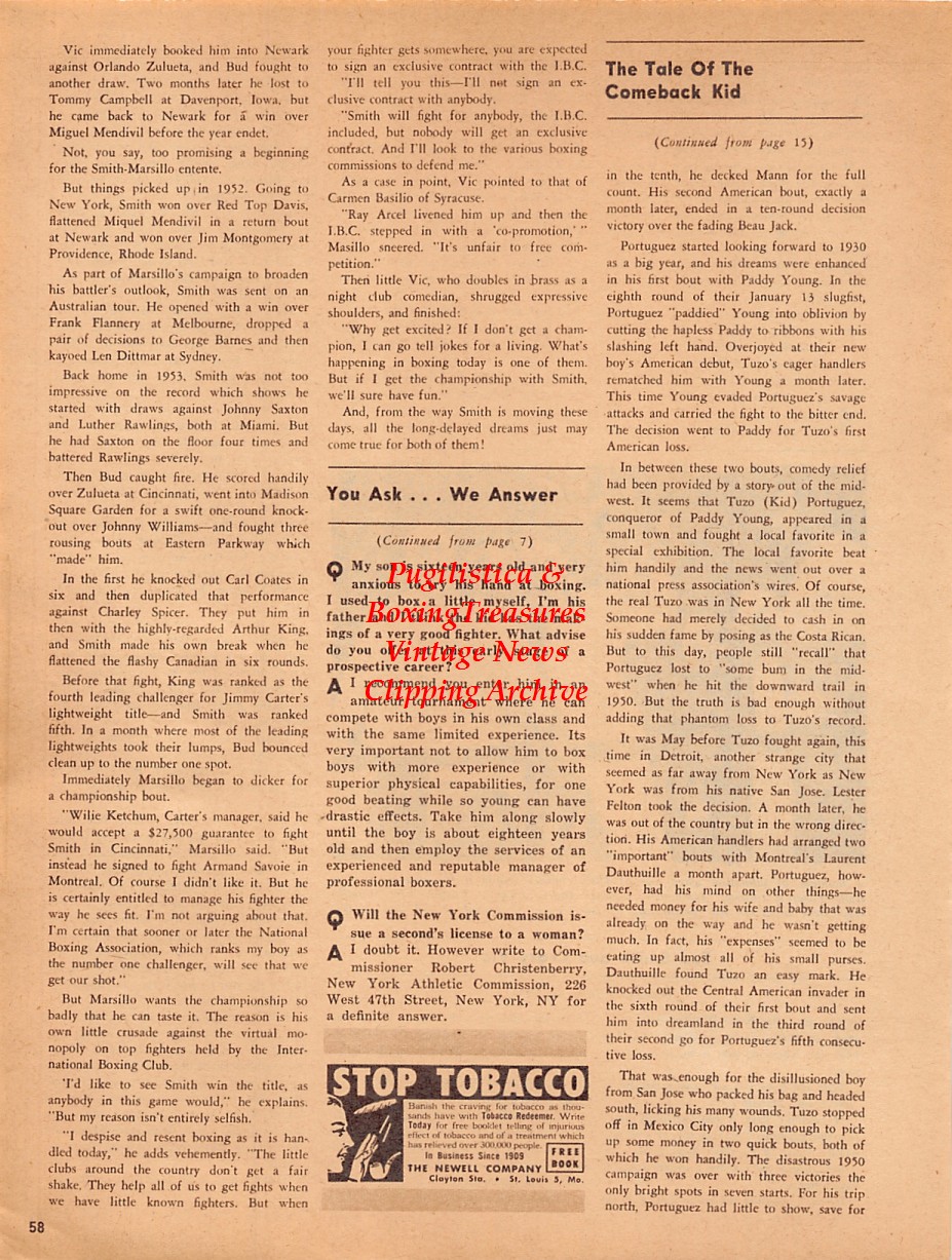 Boxing News Clipping #2048 - Charlie Fusari, Vic Marsillo, Johnny Addie ...