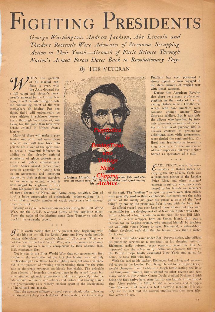 Boxing News Clipping #318 - "Fighting Presidents" Abraham Lincoln ...