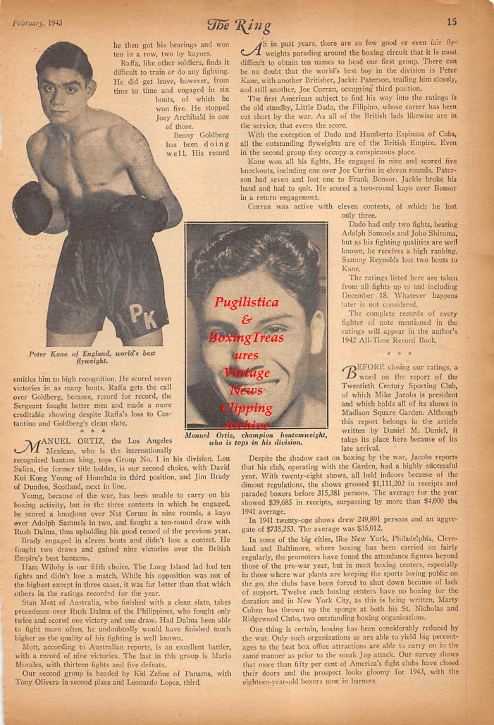 Boxing News Clipping #368 - Peter Kane, Manuel Ortiz