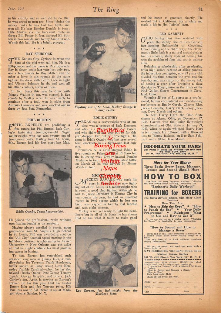 Boxing News Clipping #380 - Tom Molineaux, Eddie Ownby, Mickey Savage, Leo Garrett