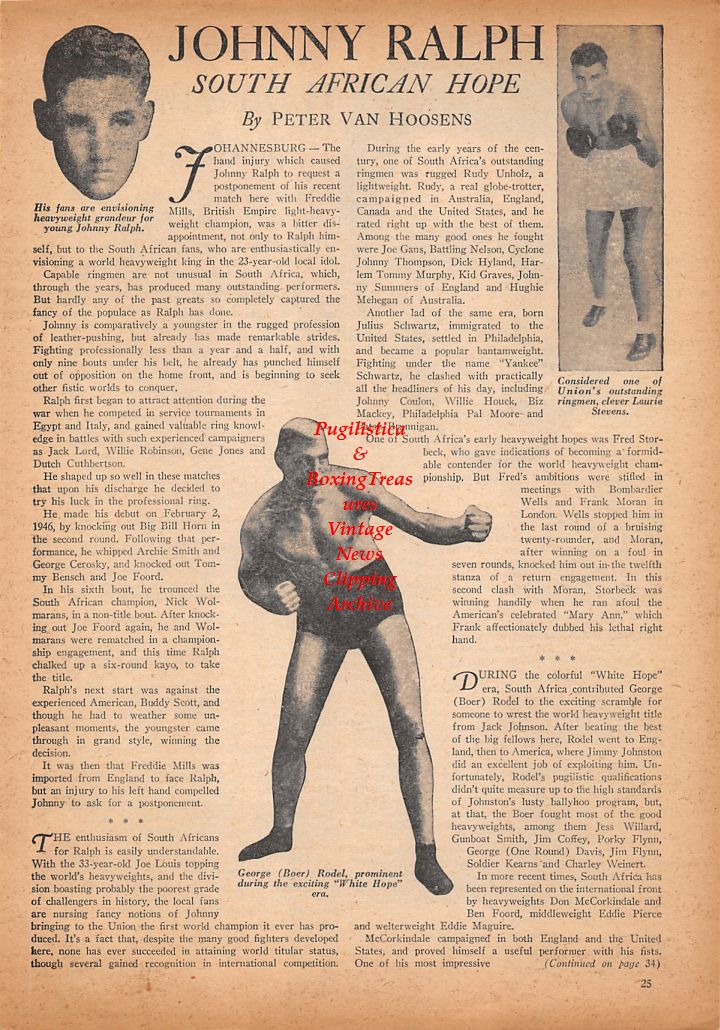 Boxing News Clipping #438 - Johnny Ralph, Laurie Stevens, Boer Rodel ...