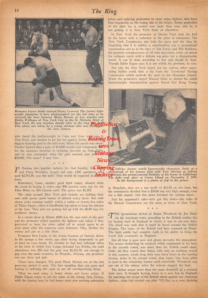 Boxing News Clipping #445 - Joe Baksi vs. Bruce Woodcock, Harold Dade, Benny Leonard Last Fight ...