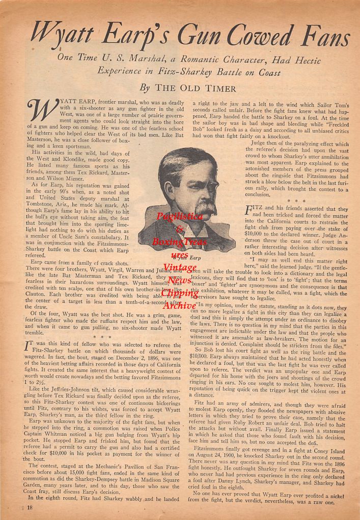 Boxing News Clipping #541 - Wyatt Earp, Joe Curcio