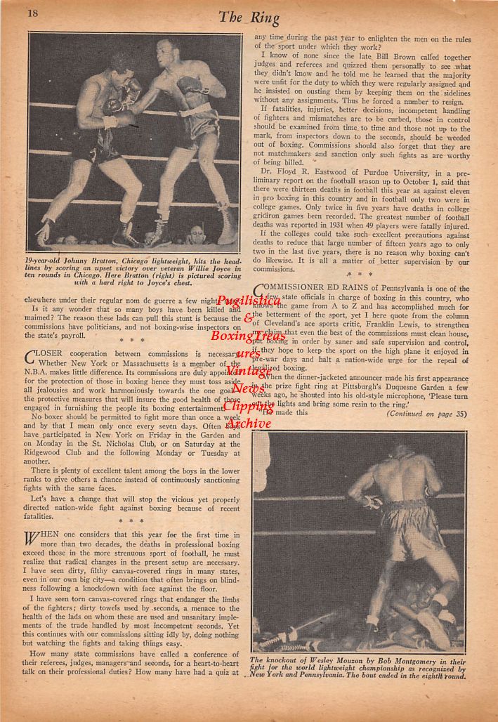Boxing News Clipping #567 - Johnny Bratton vs. Willie Joyce, Wesley ...