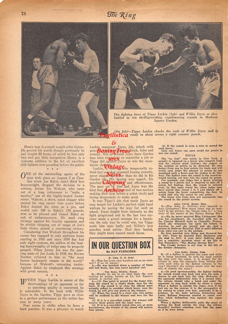 Boxing News Clipping #828 - Tippy Larkin vs. Willie Joyce