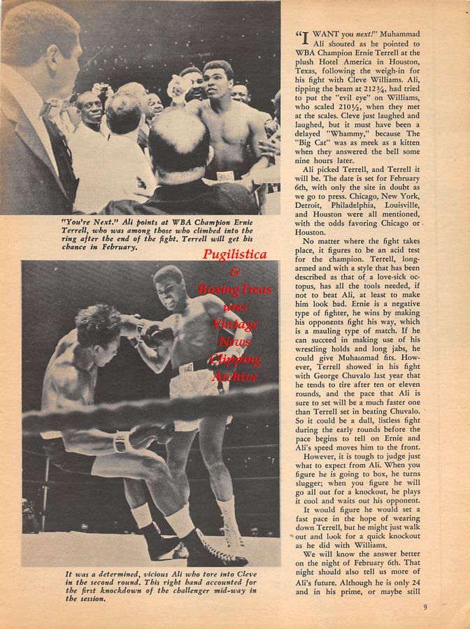 Boxing News Clipping #947 - Muhammad Ali vs. Cleveland Williams, Ernie ...