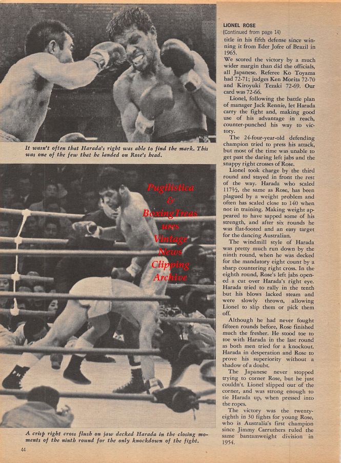 Boxing News Clipping #994 - Lionel Rose vs. Fighting Harada, Vicente ...