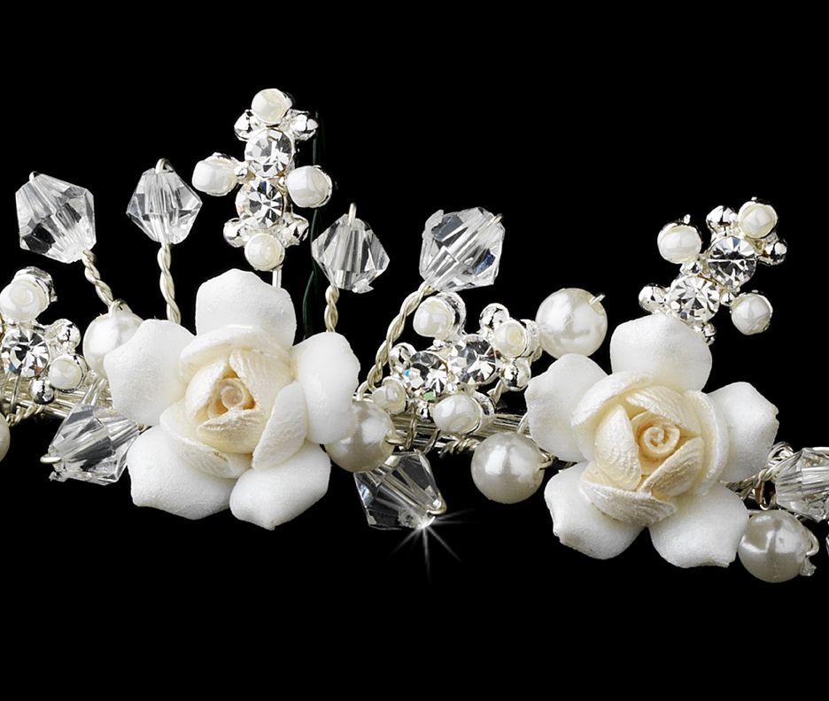 Childrens Flowergirl Crystal & Ivory Rum Porcelain Tiara HPC 9323