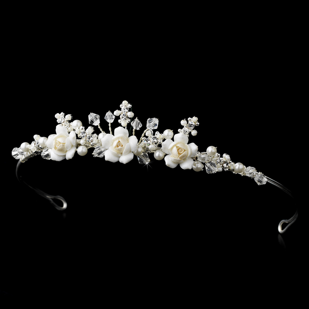 Childrens Flowergirl Crystal & Ivory Rum Porcelain Tiara HPC 9323