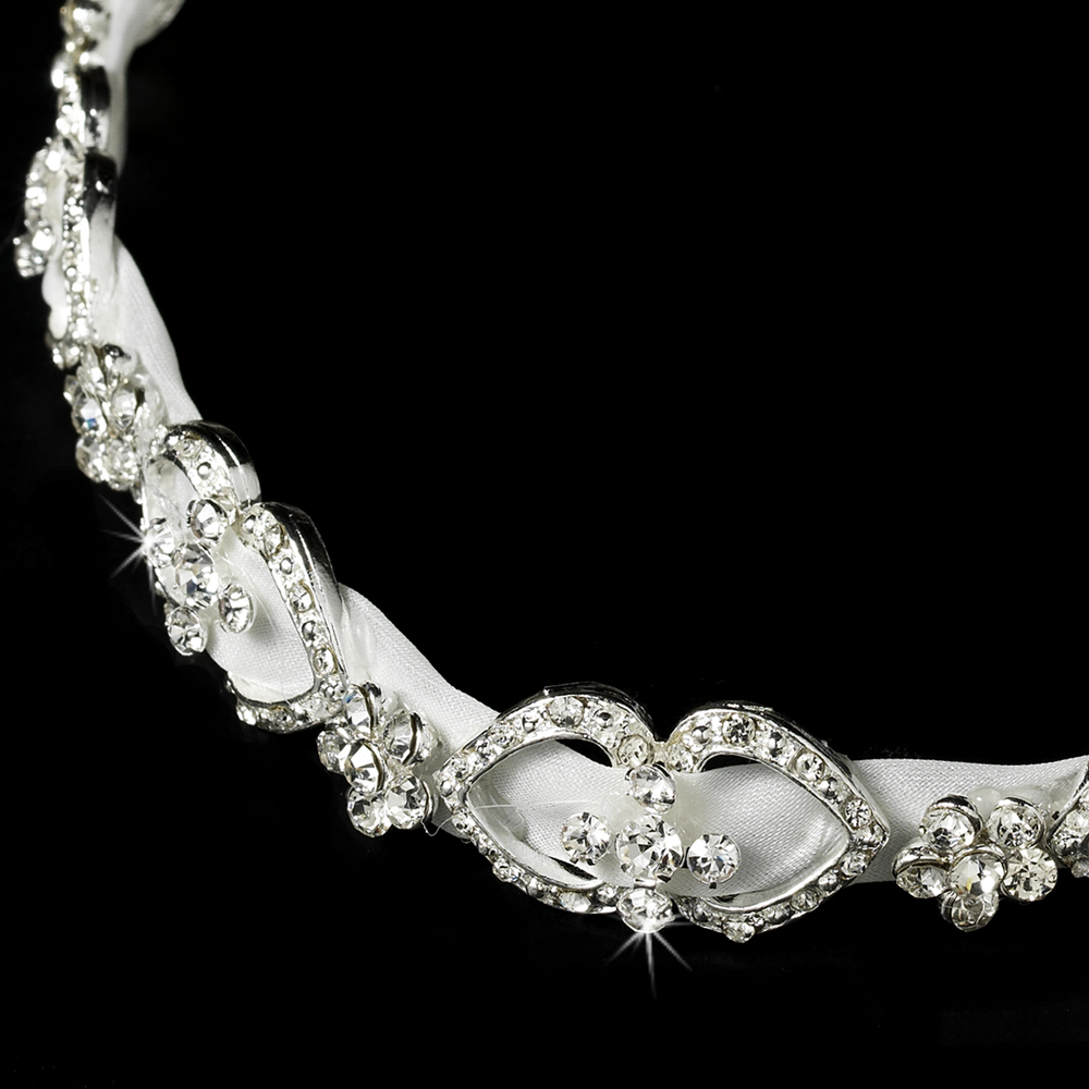 * Elegant White or Ivory Pearl Bridal Ribbon Headband 6469