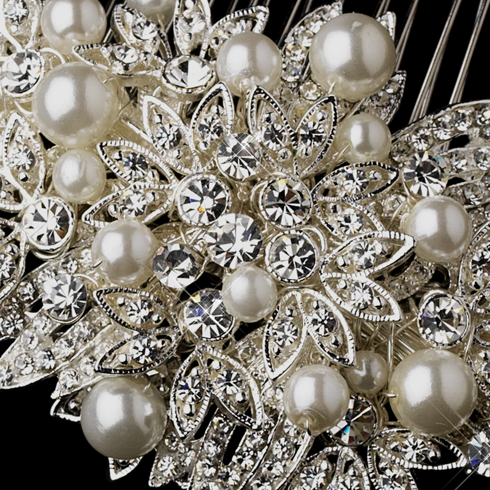 Fabulous Crystal & Pearl Vintage Bridal Comb 752 (Silver or Antique Silver)