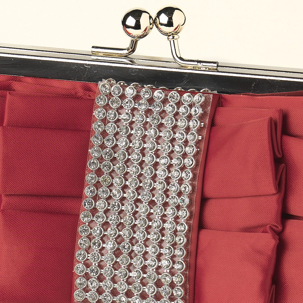 Red Satin Ruffle Evening Bag 307 with Rhinestone Banding