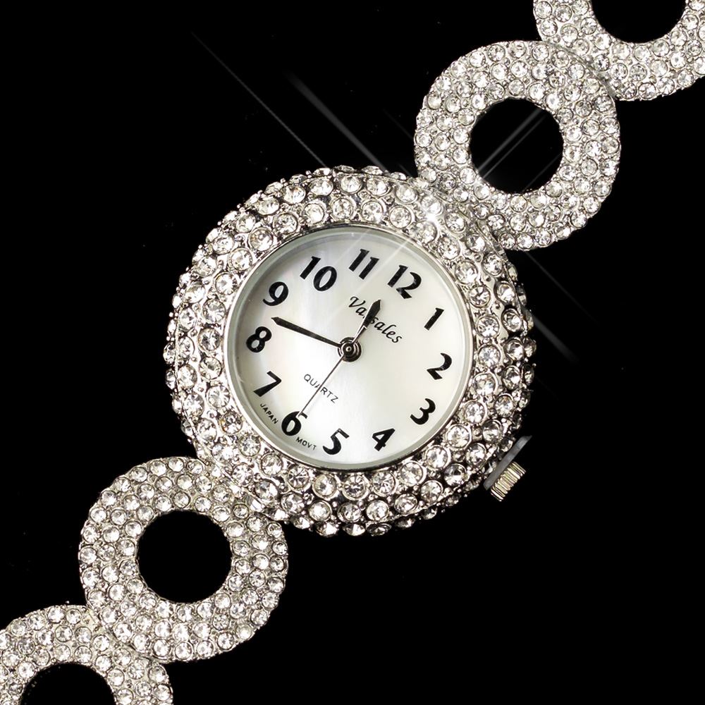 Silver Clear Circle Pave Rhinestone Watch 26