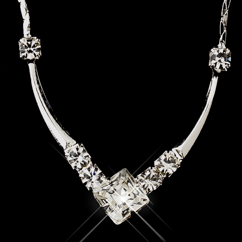 Silver Clear Diamond Shaped Rhinestone Necklace 5136