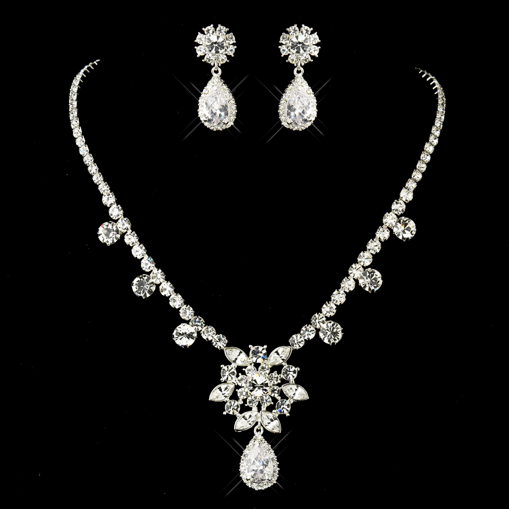 Silver Clear "Kim Kardashian" Inspired CZ Crystal Necklace & Earrings ...