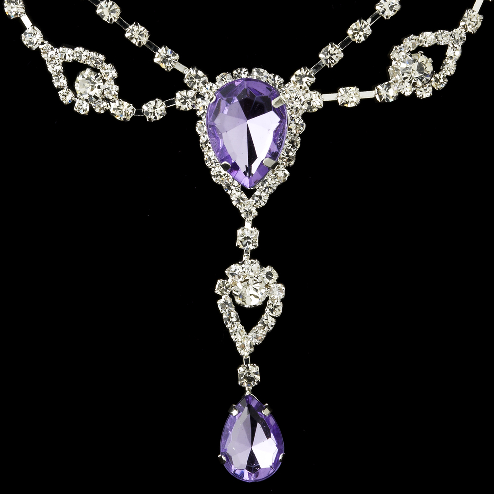 Silver Clear & Light Amethyst Rhinestone Necklace & Earrings Bridal ...
