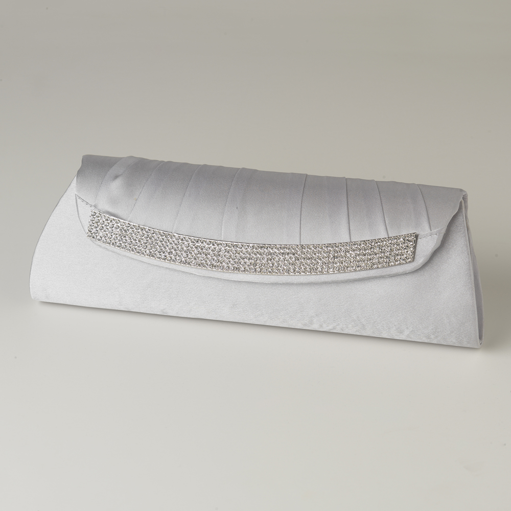 Silver Satin Evening Bag 323 with Crystal Trim Accent & Closure, Silver ...