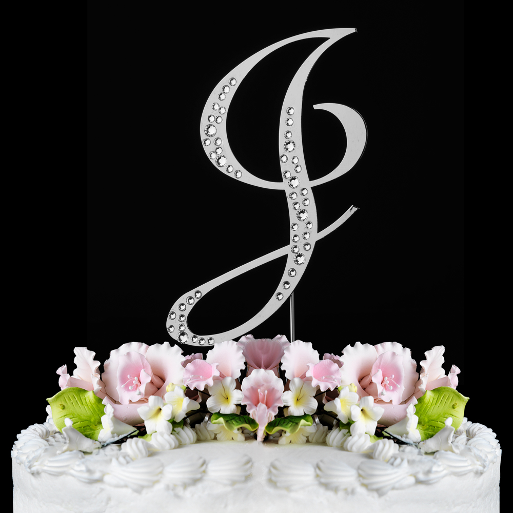 Sparkle ~ Swarovski Crystal Wedding Cake Topper ~ Silver Letter J