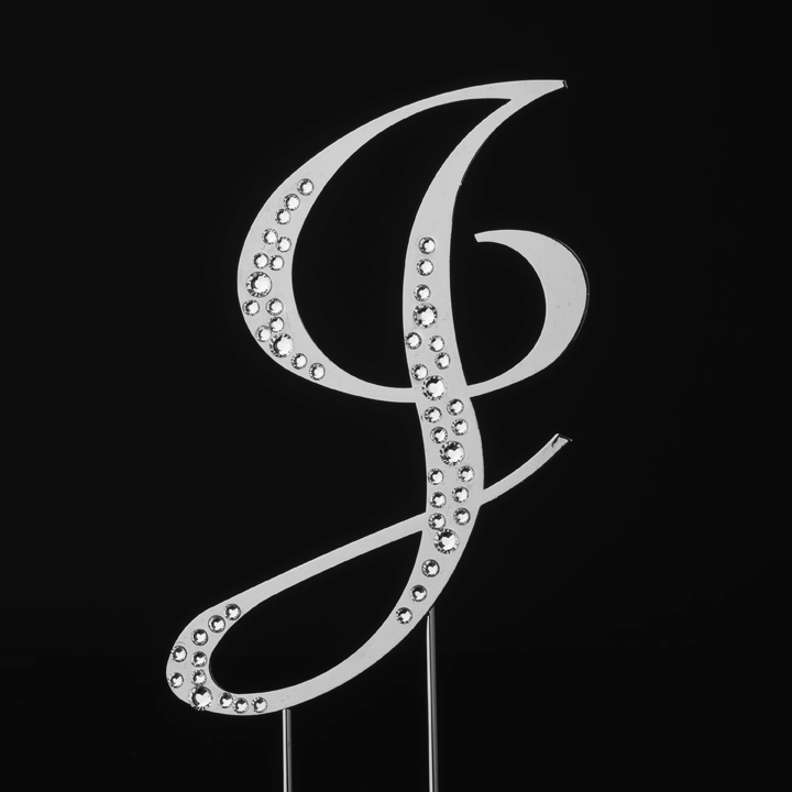 Sparkle ~ Swarovski Crystal Wedding Cake Topper ~ Silver Letter J