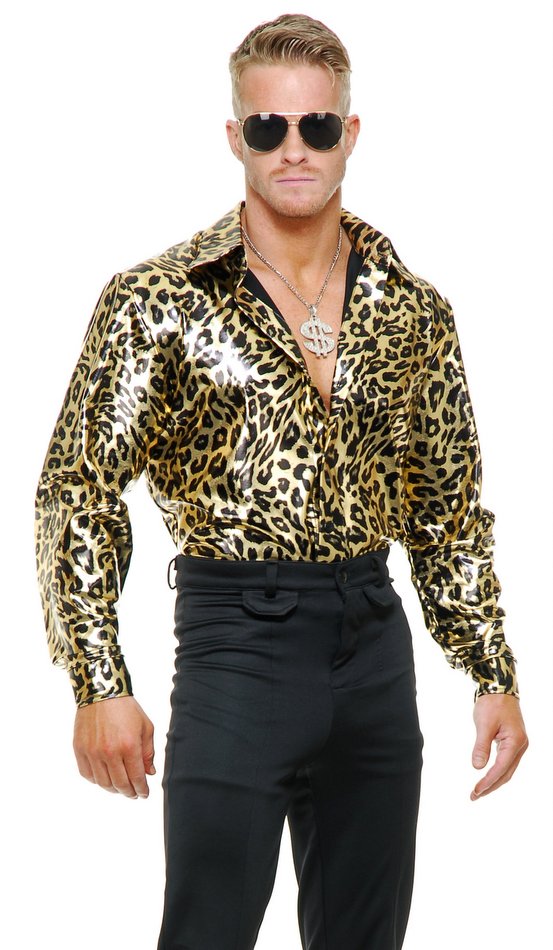 Adult Gold Leopard Print Disco Shirt - Candy Apple Costumes - 60's Costumes