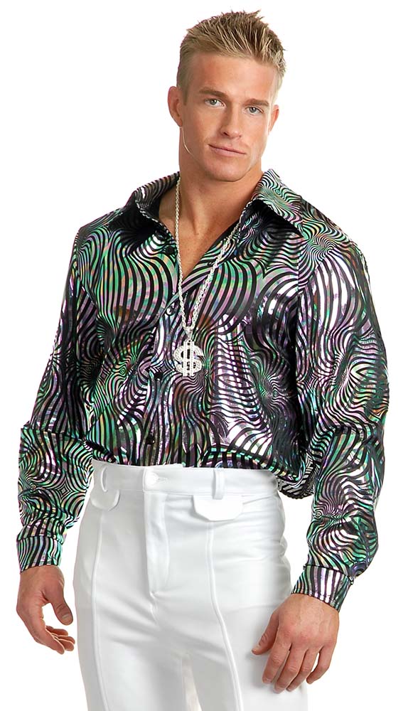 Adult Silver Swirl Disco Shirt - Candy Apple Costumes - 60's Costumes