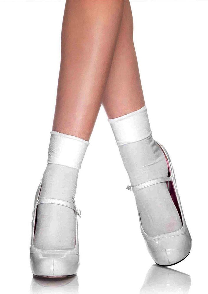 Adult White Satin Cuff Ankle Socks - Candy Apple Costumes - Women's 80s ...