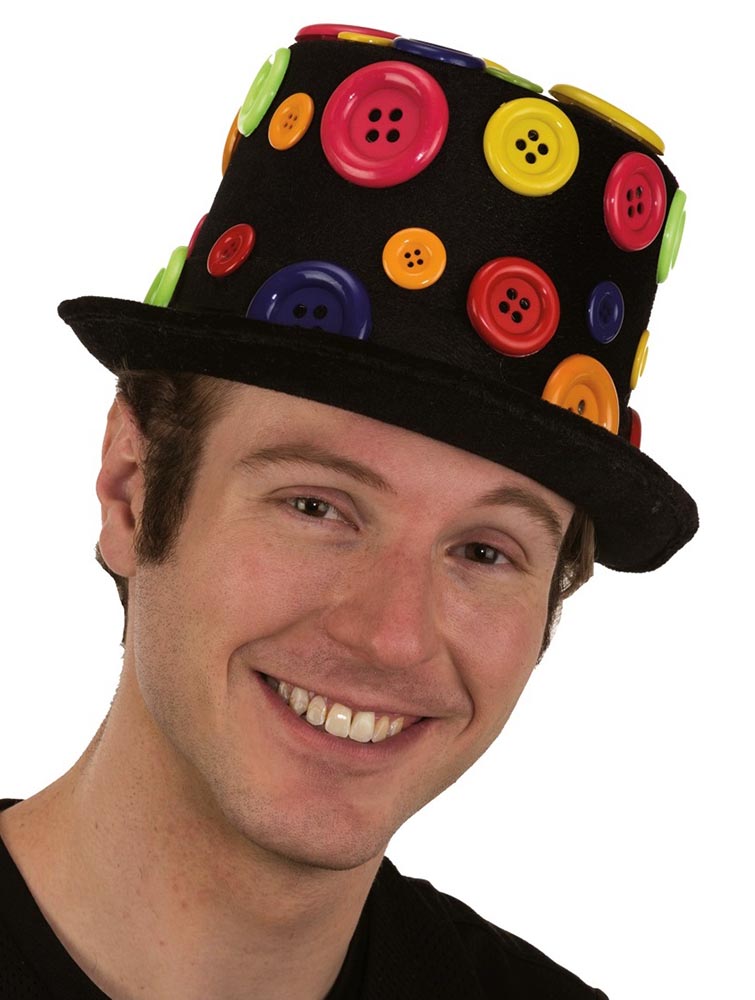 Black Clown Top Hat with Buttons - Candy Apple Costumes