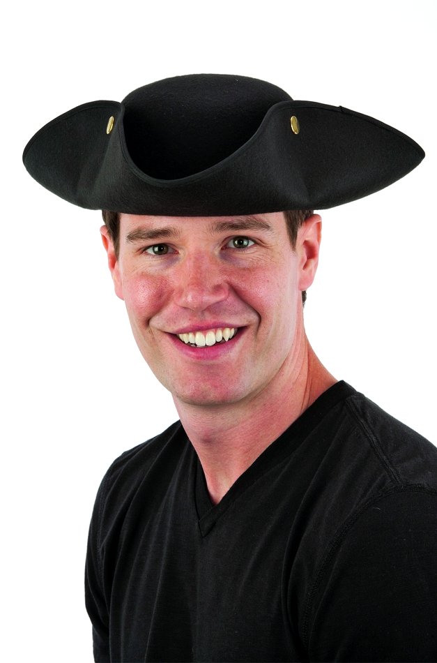 Black Colonial Tricorne Hat With Snaps - Candy Apple Costumes ...