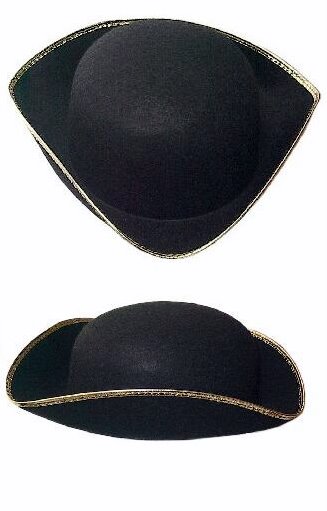 Colonial Era Costume Tricorne Hat Black w Gold Trim
