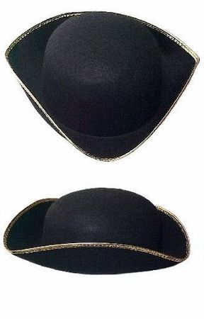 Colonial Era Costume Tricorne Hat Black w Gold Trim
