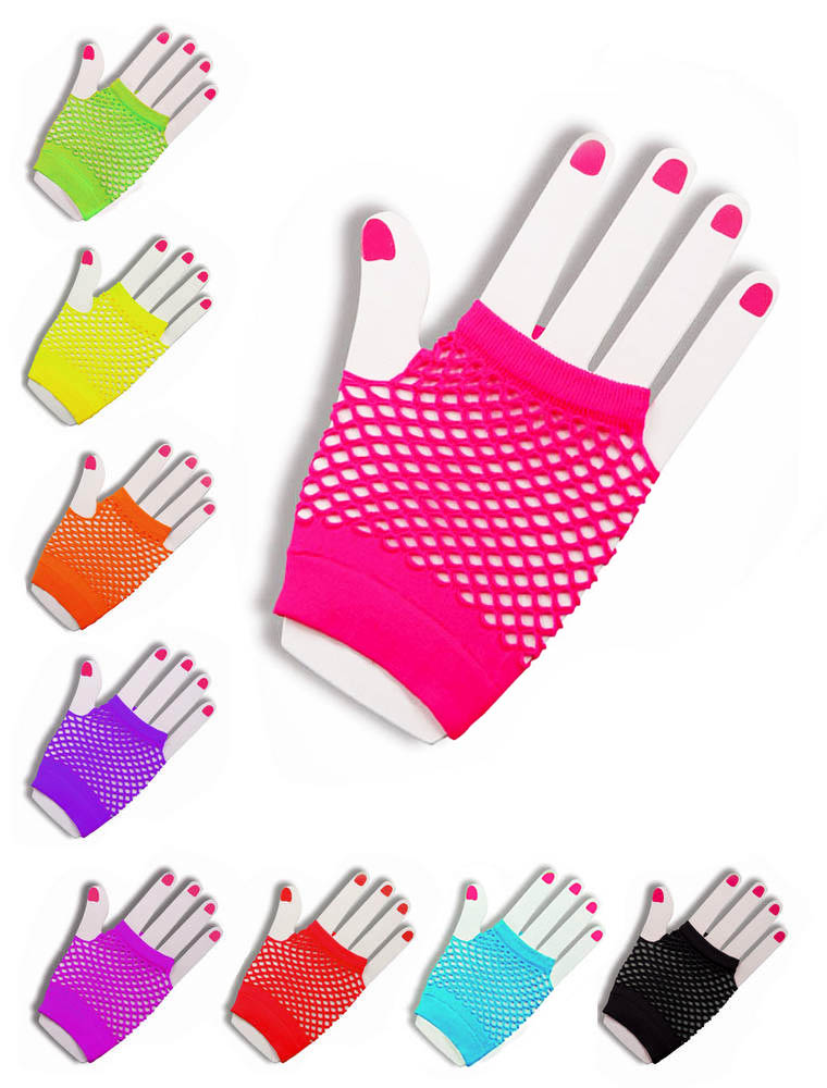 Colorful Fingerless Fishnet Gloves - Candy Apple Costumes - Women's 80s ...