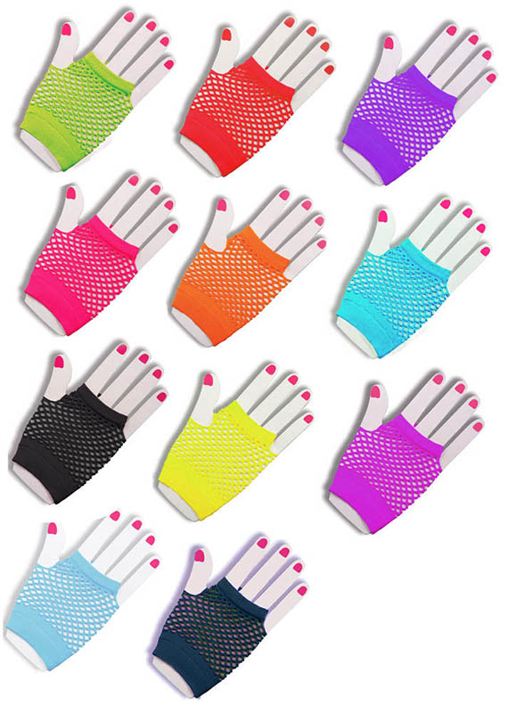 Colorful Fingerless Fishnet Gloves - Candy Apple Costumes - Women's 80s ...
