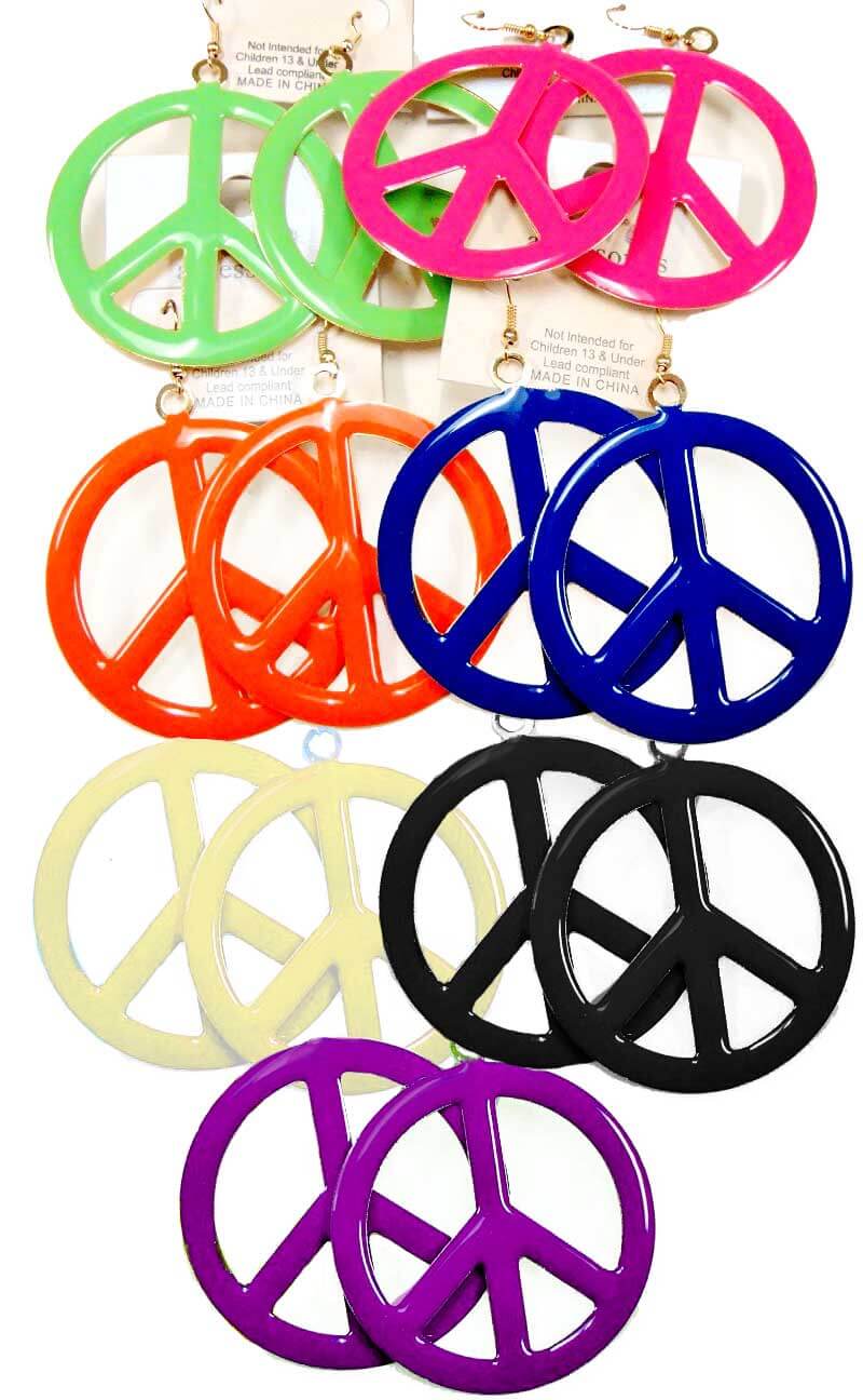 Colorful Peace Sign Earrings - Candy Apple Costumes - 70's Costumes