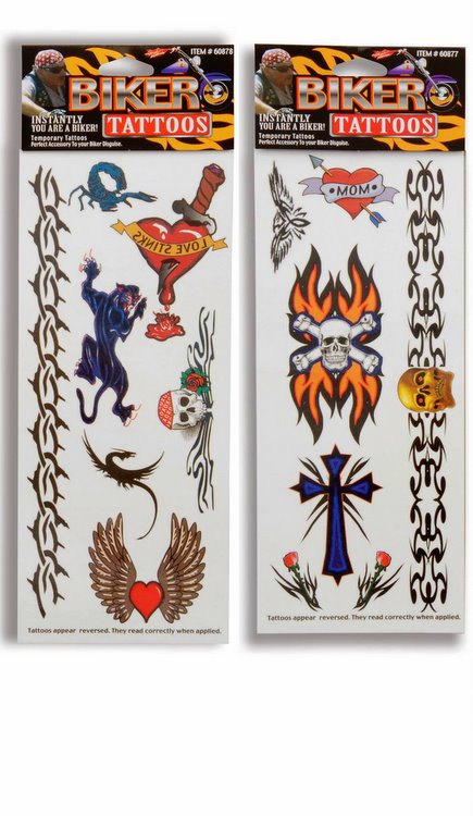 Deluxe Biker Temporary Tattoos - Candy Apple Costumes - 80's Costumes