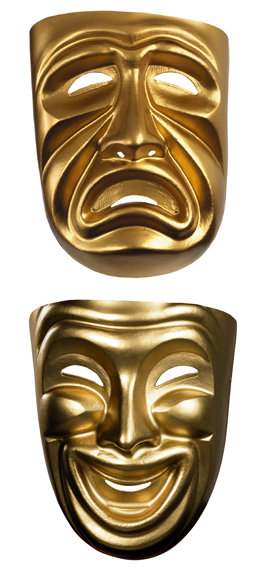 Gold Plastic Comedy or Tragedy Mask - Candy Apple Costumes