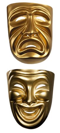 Gold Plastic Comedy or Tragedy Mask - Candy Apple Costumes