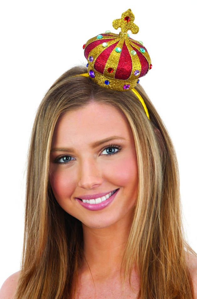 Gold/Red Glitter Mini Jeweled Queen Crown Headband - Candy Apple ...