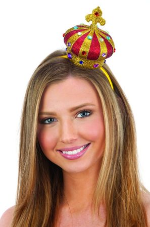 Gold/Red Glitter Mini Jeweled Queen Crown Headband - Candy Apple ...