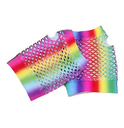 Rainbow Fingerless Fishnet Gloves - Candy Apple Costumes - Women's 80s ...