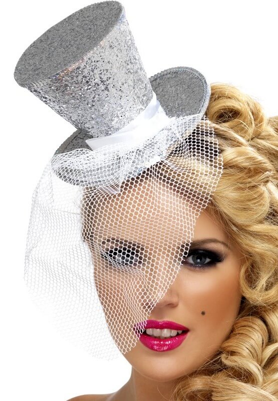 Silver Glitter Mini Top Hat on Headband - Candy Apple Costumes ...