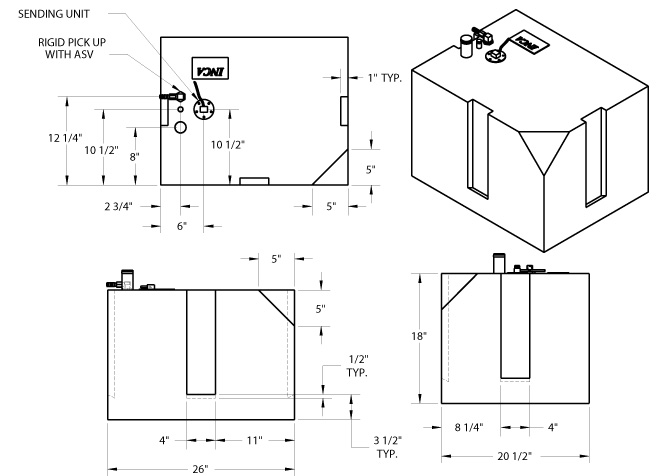 FO4040 40 Gallon Permanent Fuel Tank 26" L x 20.5" W x 18" H (Inca Prod.)
