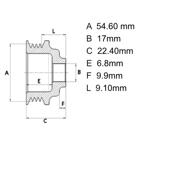 Alternator Pulley, 4 Groove, 54.6mm OD, 17mm ID - - Alternator Pulley