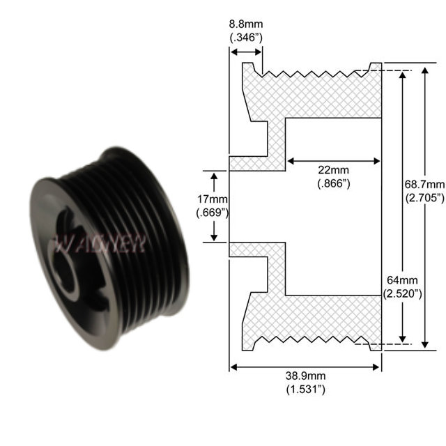 Pulley, 8 Groove for Ford 64mm Rib OD x 17mm Bore - 79502261 - 3G ...
