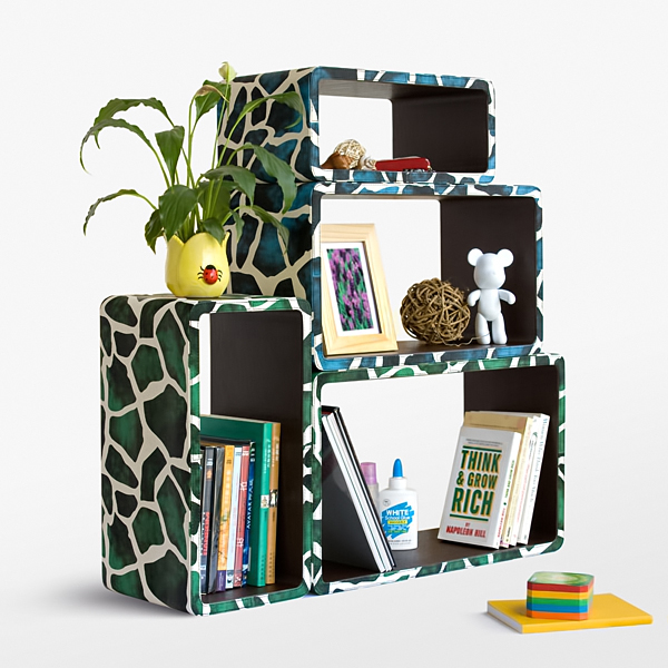 Trista - [Blue Green Giraffe] Rectangle Leather Wall Shelf / Bookshelf ...