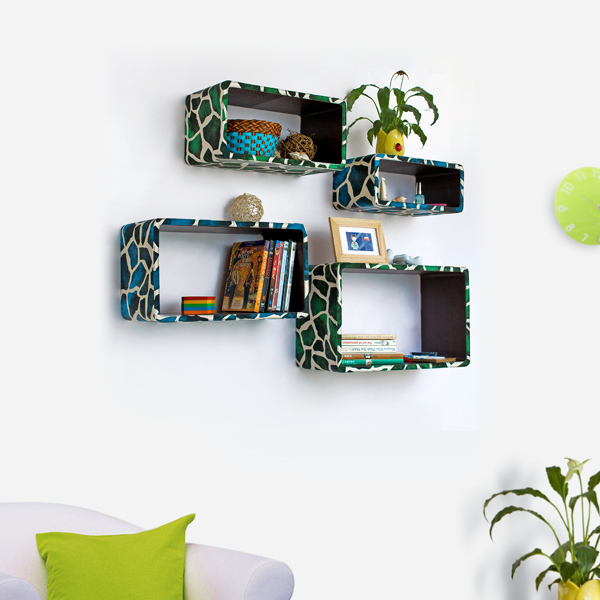 Trista - [Blue Green Giraffe] Rectangle Leather Wall Shelf / Bookshelf ...